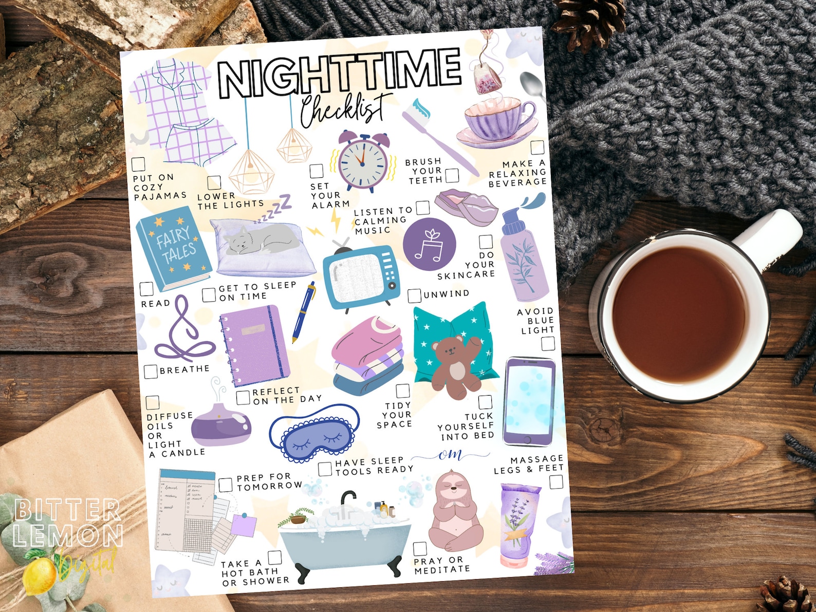 Printable Nighttime Checklist | Bedtime Routine To-do List - Etsy