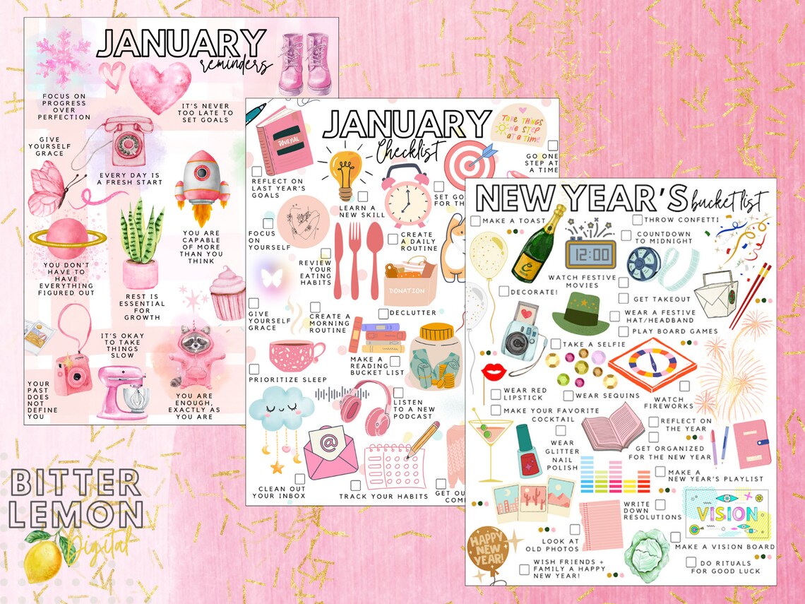 January Checklist Printable Bundle: Reminders, Bucket List (PDF) - Etsy