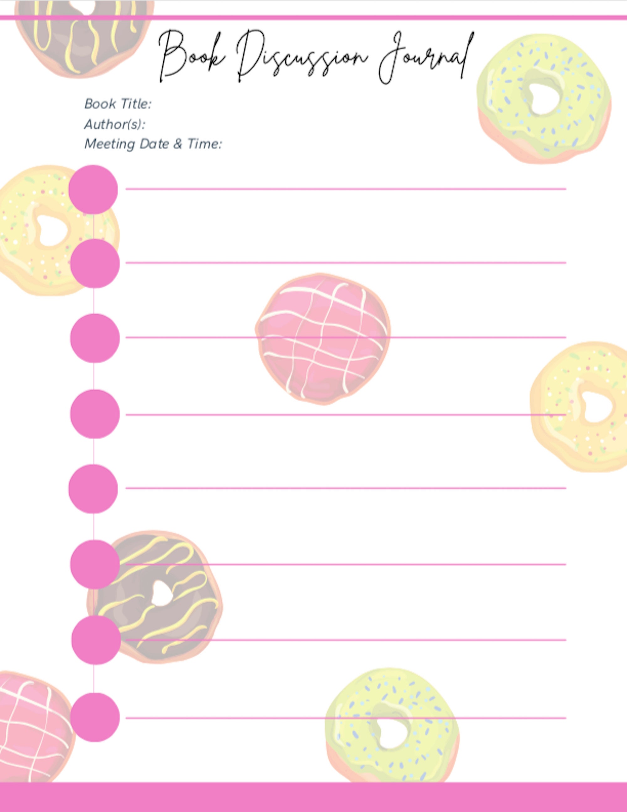 Book Club Discussion Journal Printable Delicious Donuts - Etsy