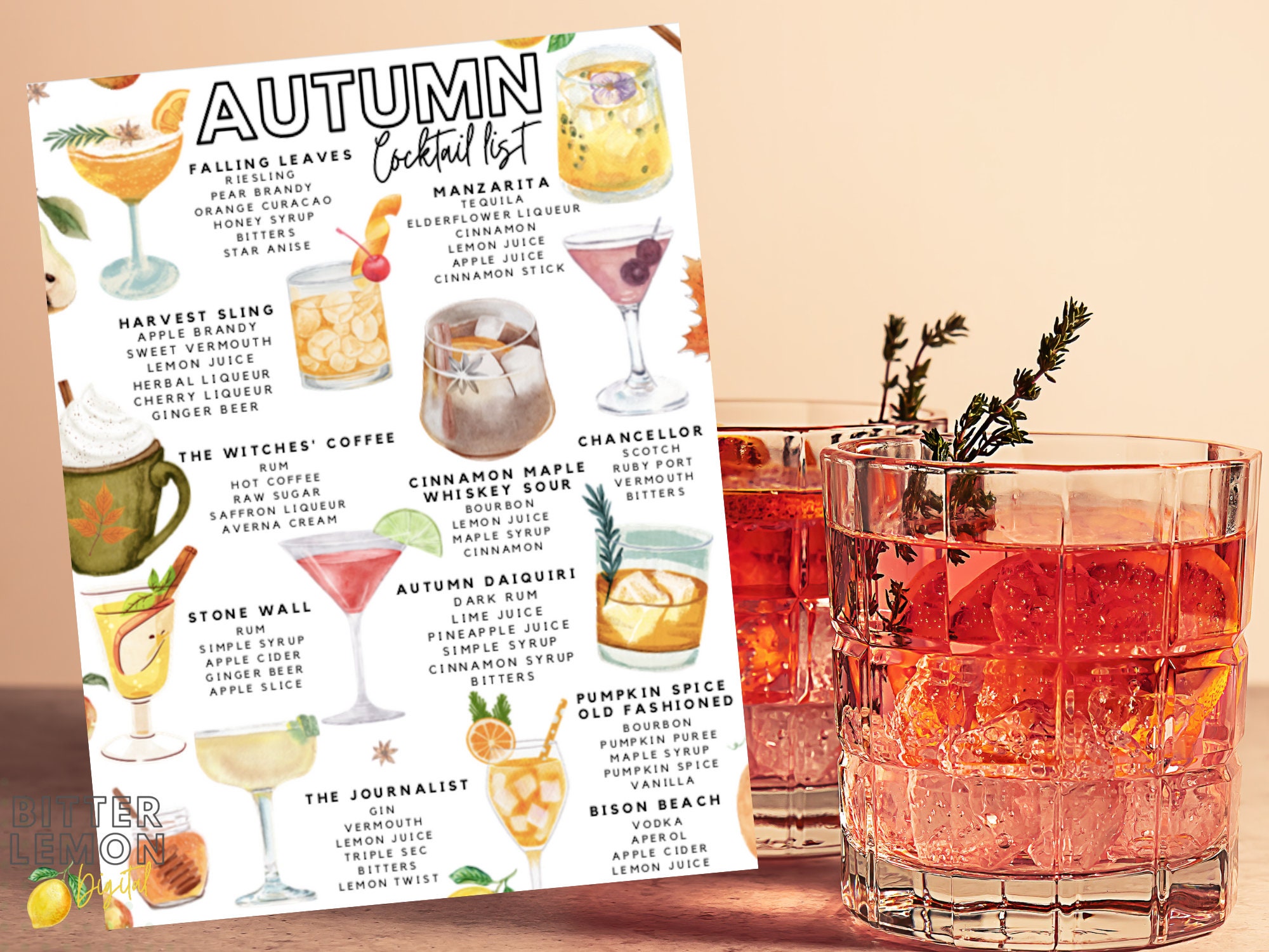 Printable Autumn Cocktail List | Fall Cocktail Recipes - Etsy