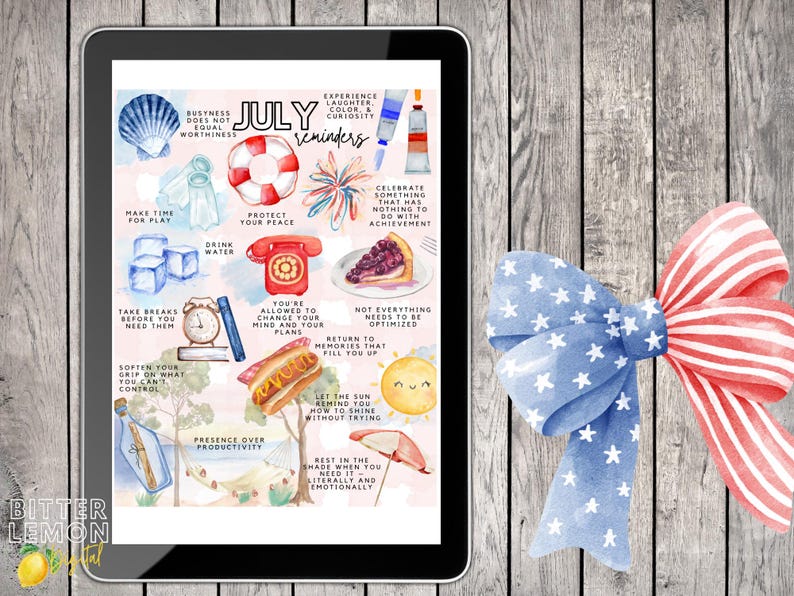 Printable July Reminders List | July Affirmations - Etsy