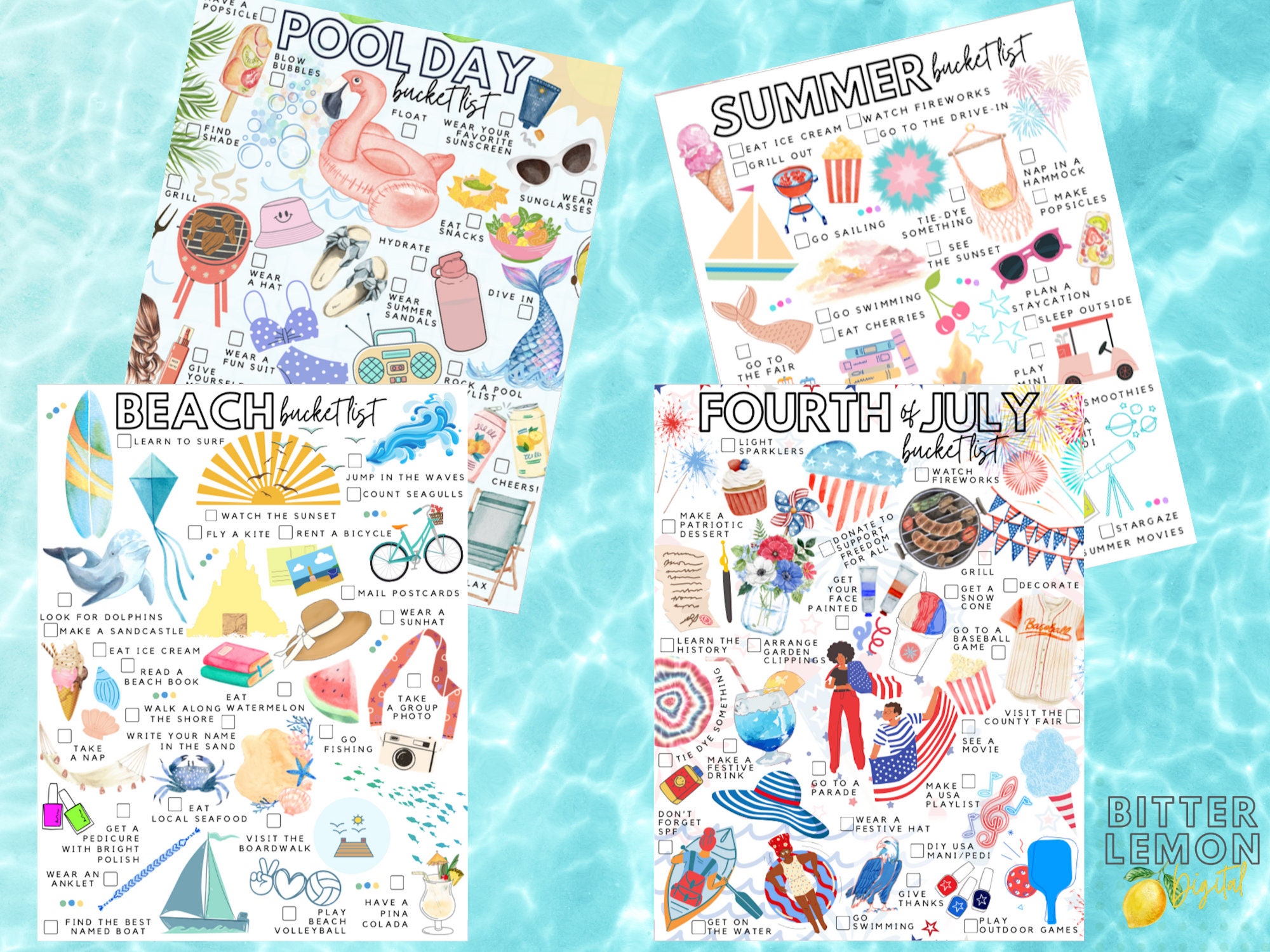 Printable Summer Fun Bucket List Value Pack of 4 | Summer Months To-do ...