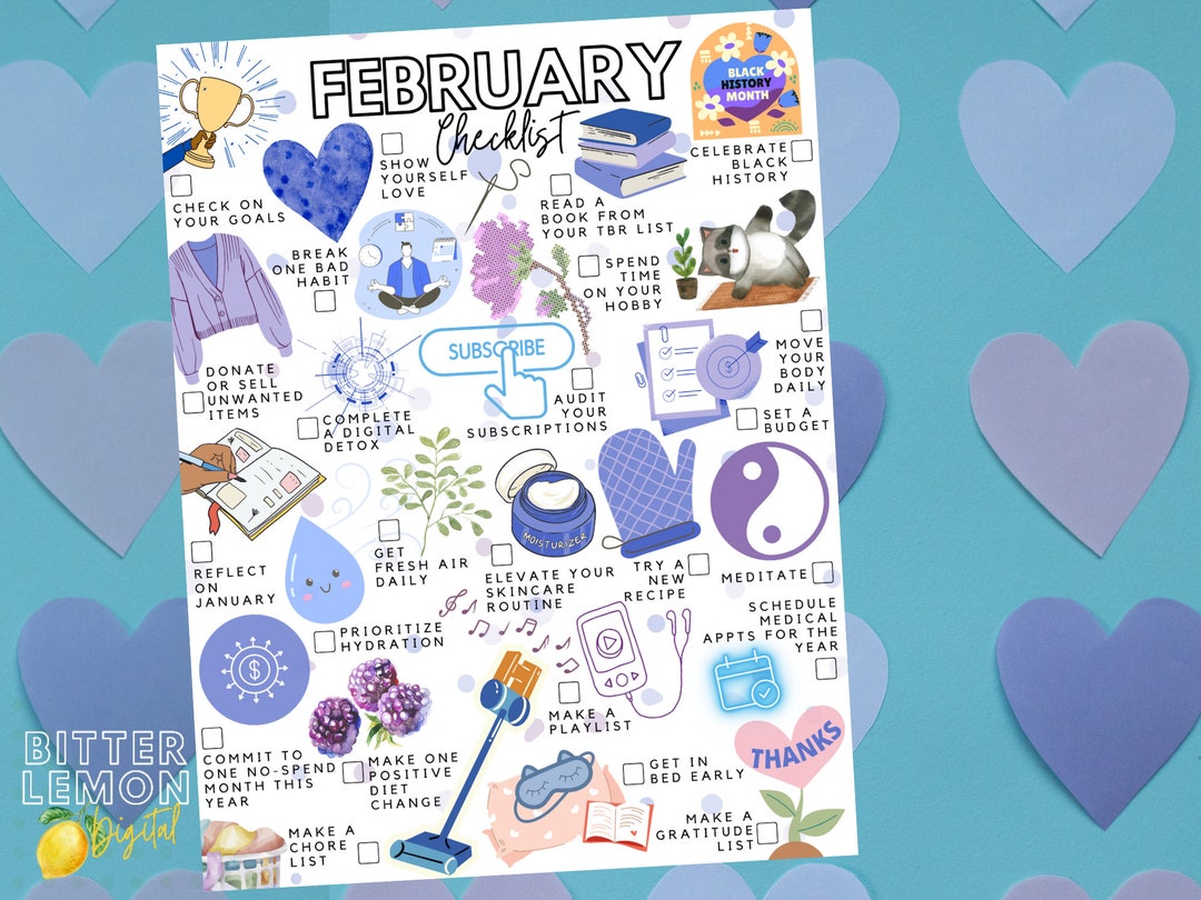Printable February Checklist | February Bucket List - Etsy