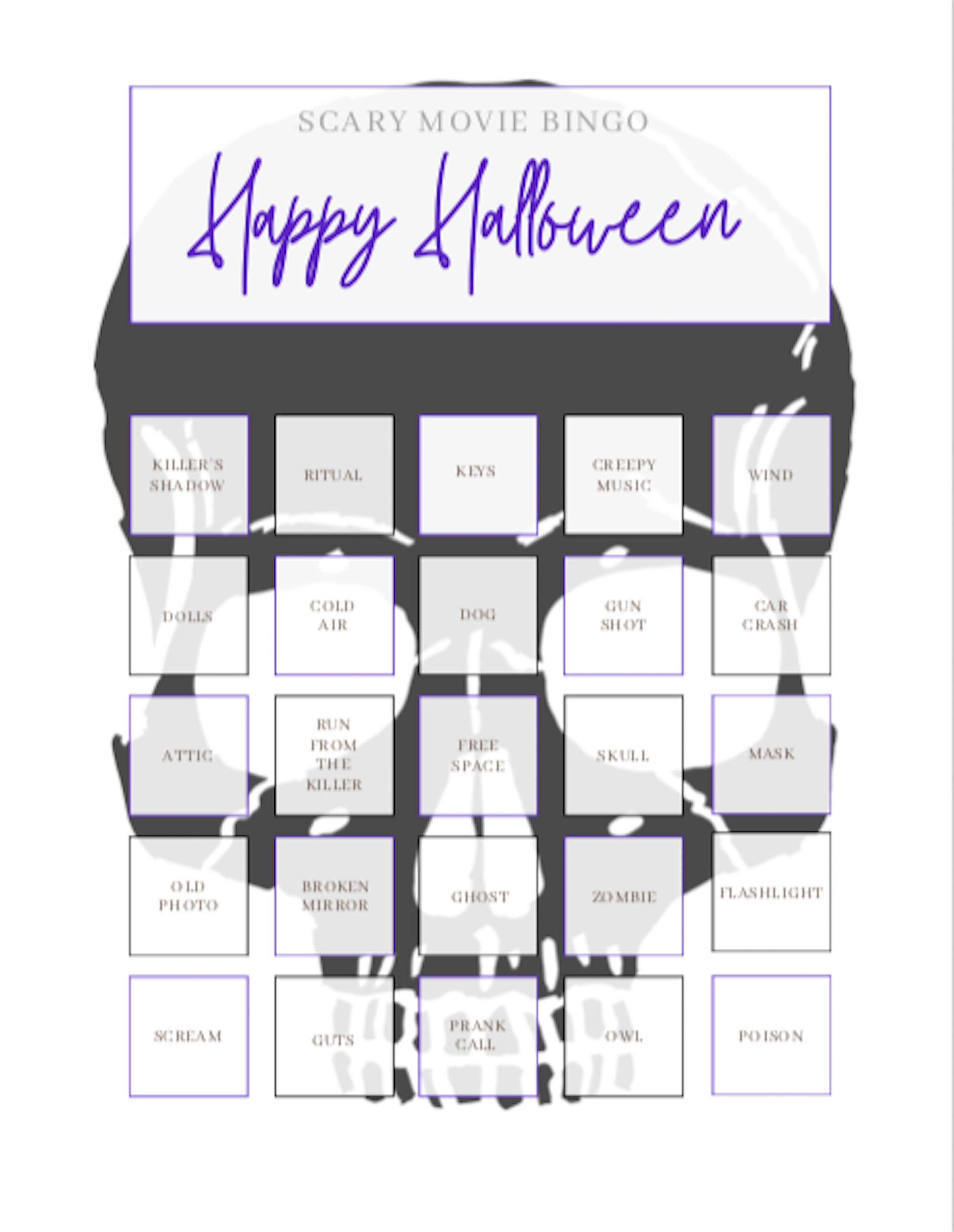 Halloween Scary Movie Printable BINGO Card Pack of 6 - Etsy