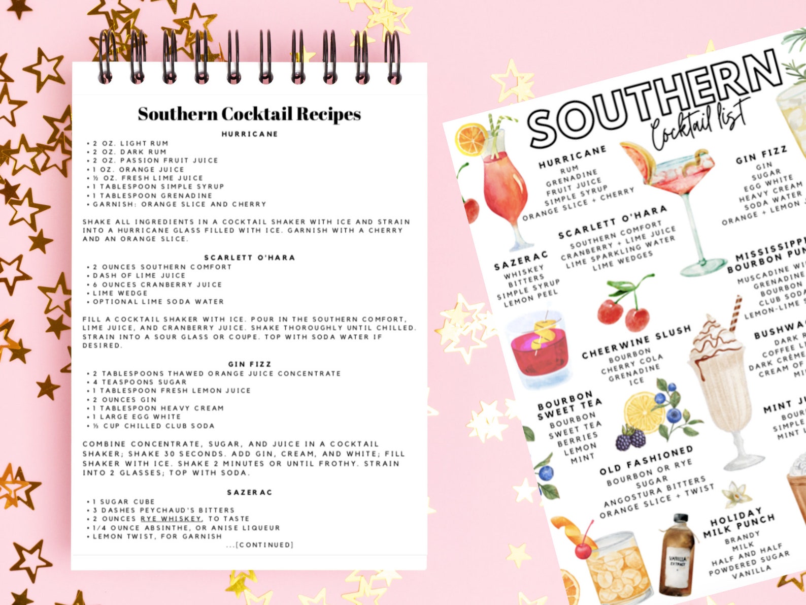 Printable Southern Cocktail List | Southern Drink Recipes - Etsy