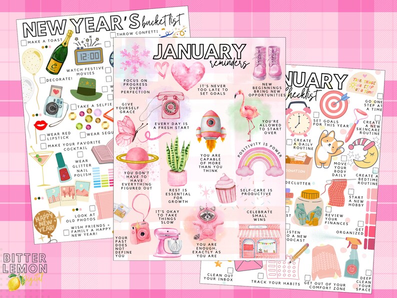 January Checklist Printable Bundle: Reminders, Bucket List (PDF) - Etsy