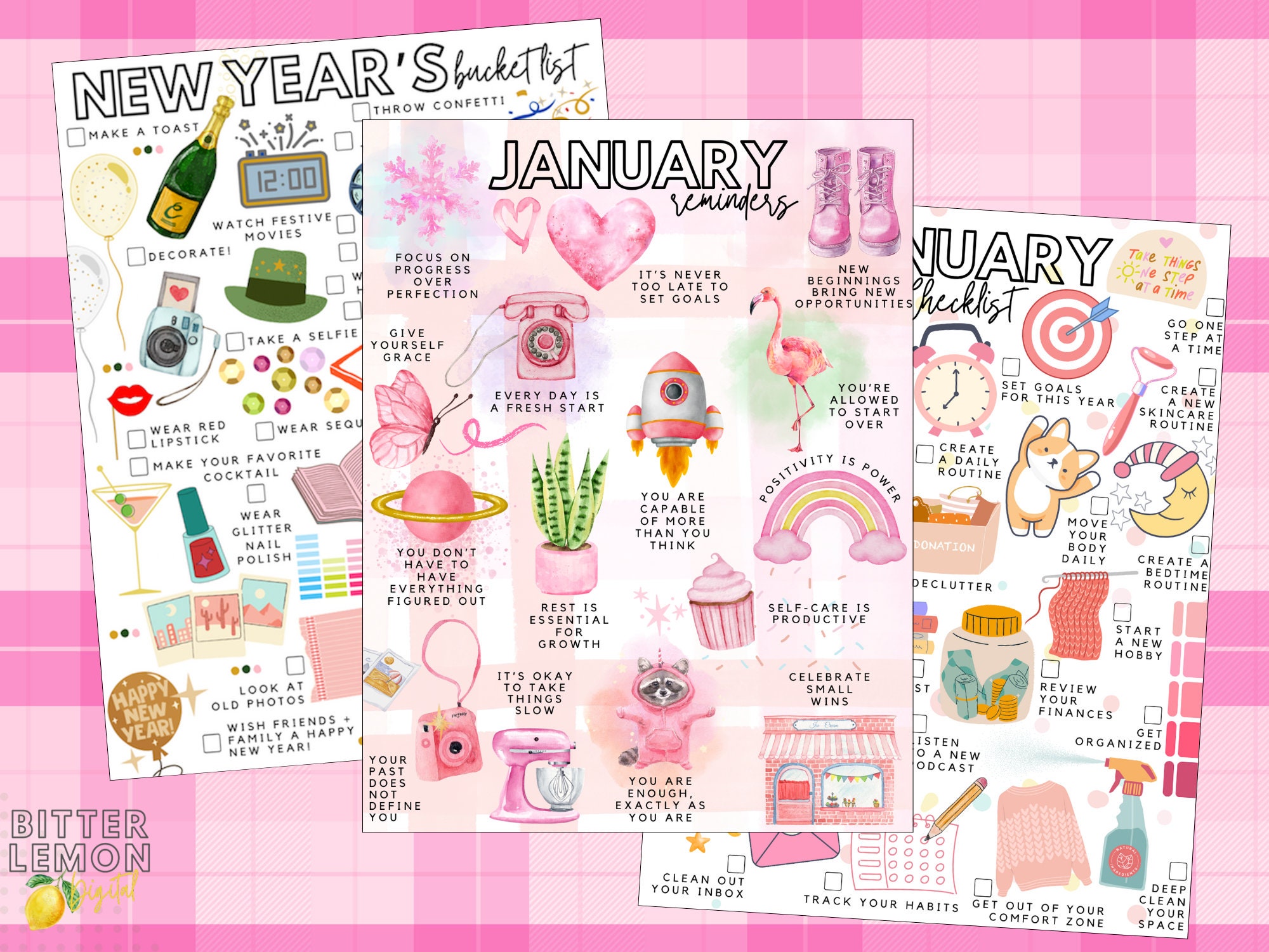 January Checklist Printable Bundle: Reminders, Bucket List (PDF) - Etsy