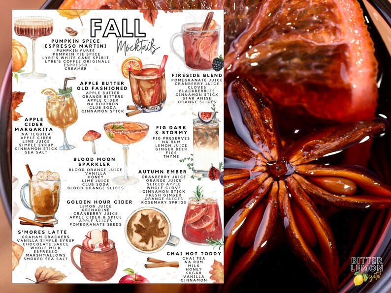 Printable Fall Mocktail List | Autumnal Non-alcoholic Drink Recipes - Etsy