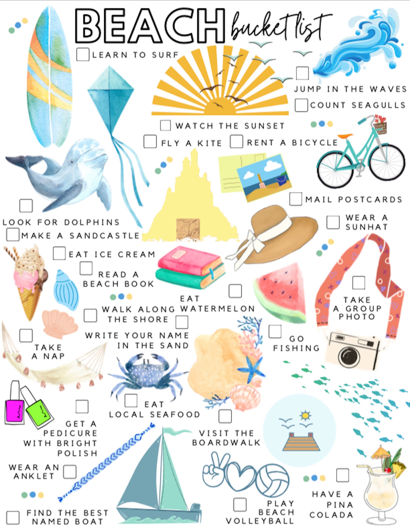 Printable Beach Bucket List Beach To-do List - Etsy