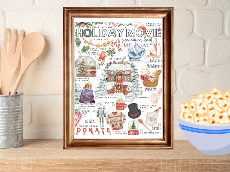 Printable Holiday Movie Scavenger Hunt | Christmas Rom-com Movie ...