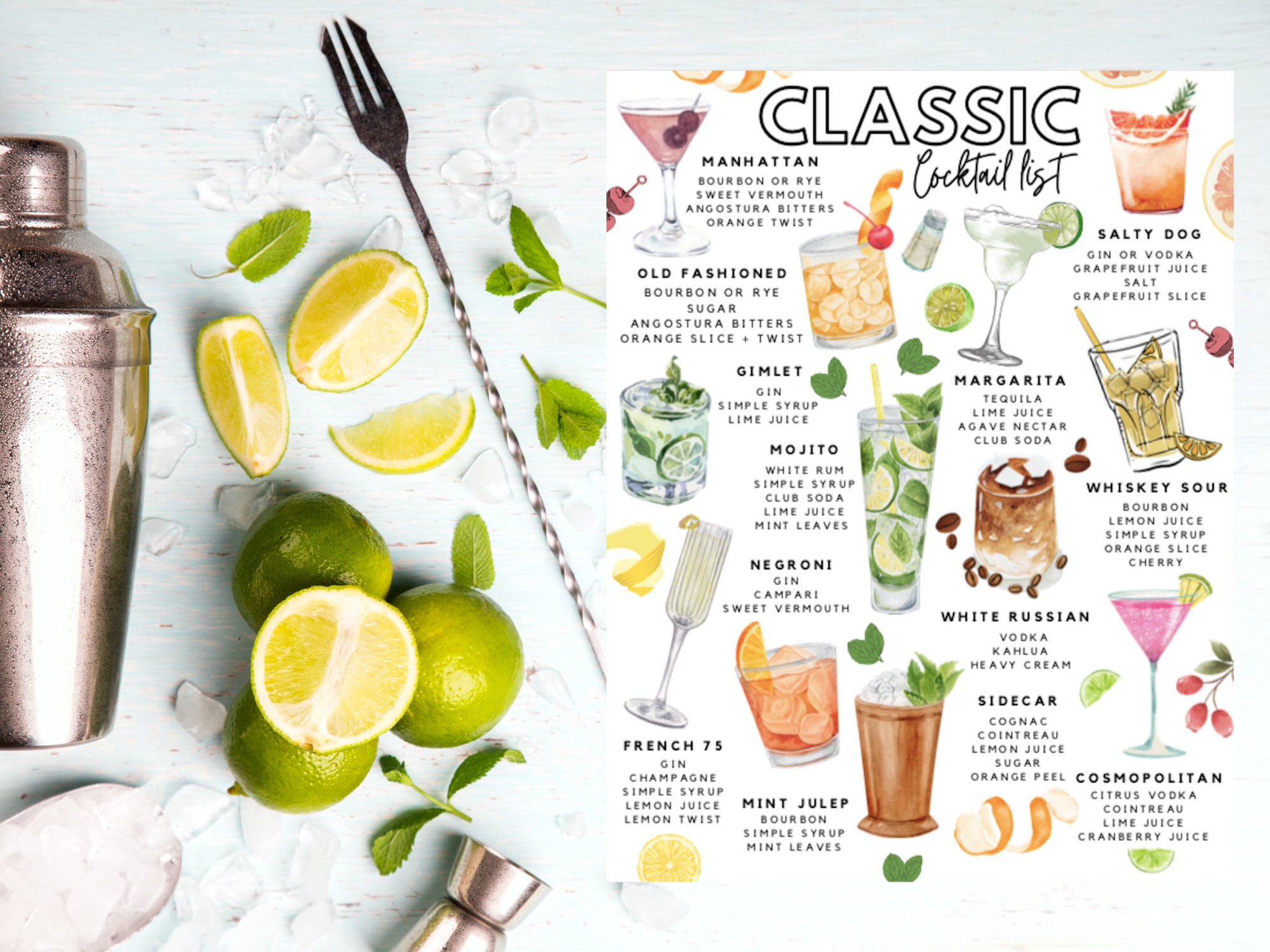 Printable Classic Cocktail List | Old Fashioned Classic Cocktail ...