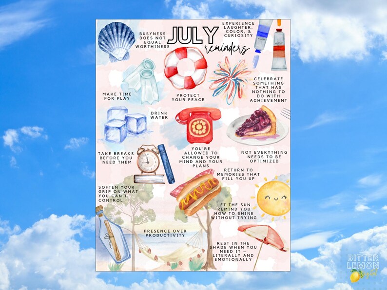 Printable July Reminders List | July Affirmations - Etsy