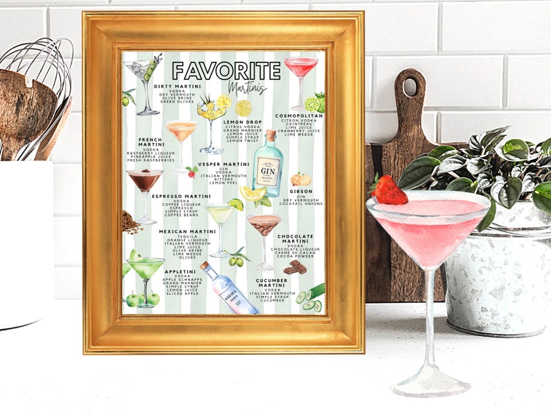 Printable Favorite Martinis List | Classic Martini Recipes - Etsy