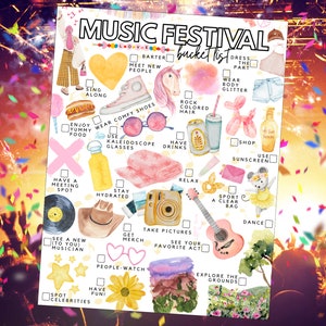 Printable Music Festival Bucket List | Music Festival Checklist - Etsy