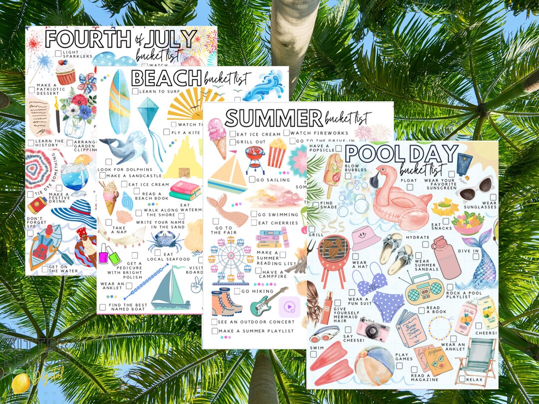 Printable Summer Fun Bucket List Value Pack of 4 | Summer Months To-do ...