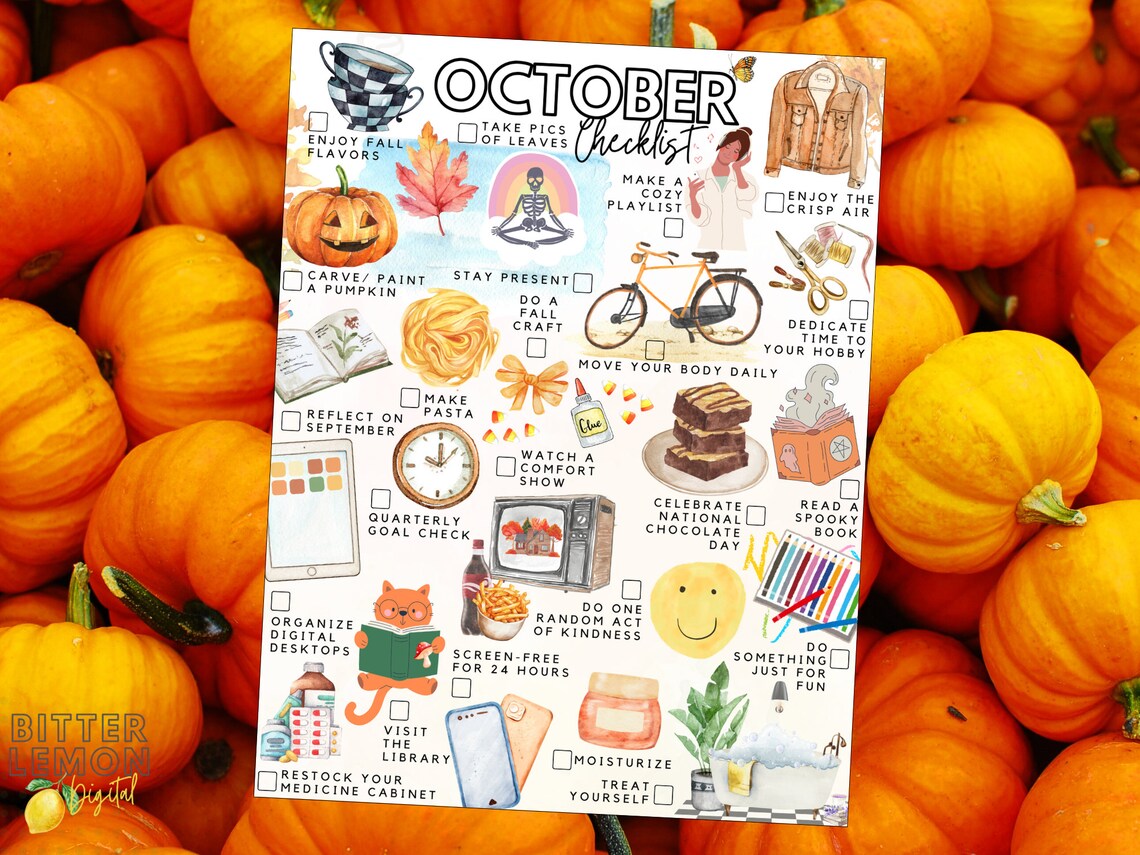Printable October Checklist | October Bucket List - Etsy