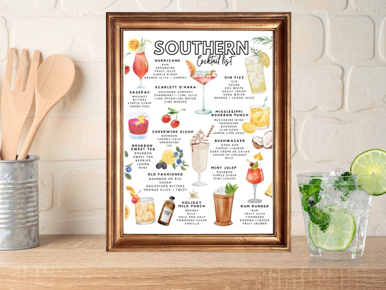 Printable Southern Cocktail List | Southern Drink Recipes - Etsy
