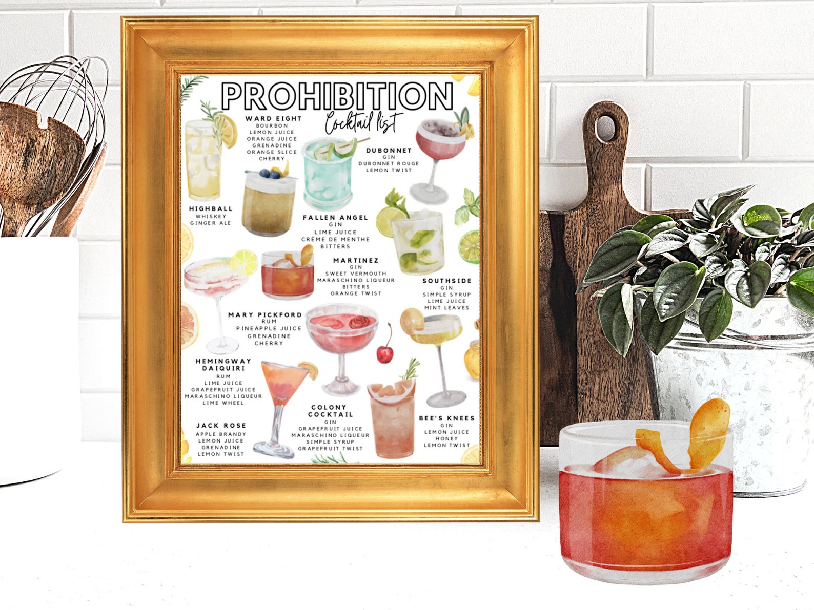 Printable Prohibition Cocktail List | 1920's Drink Recipes - Etsy