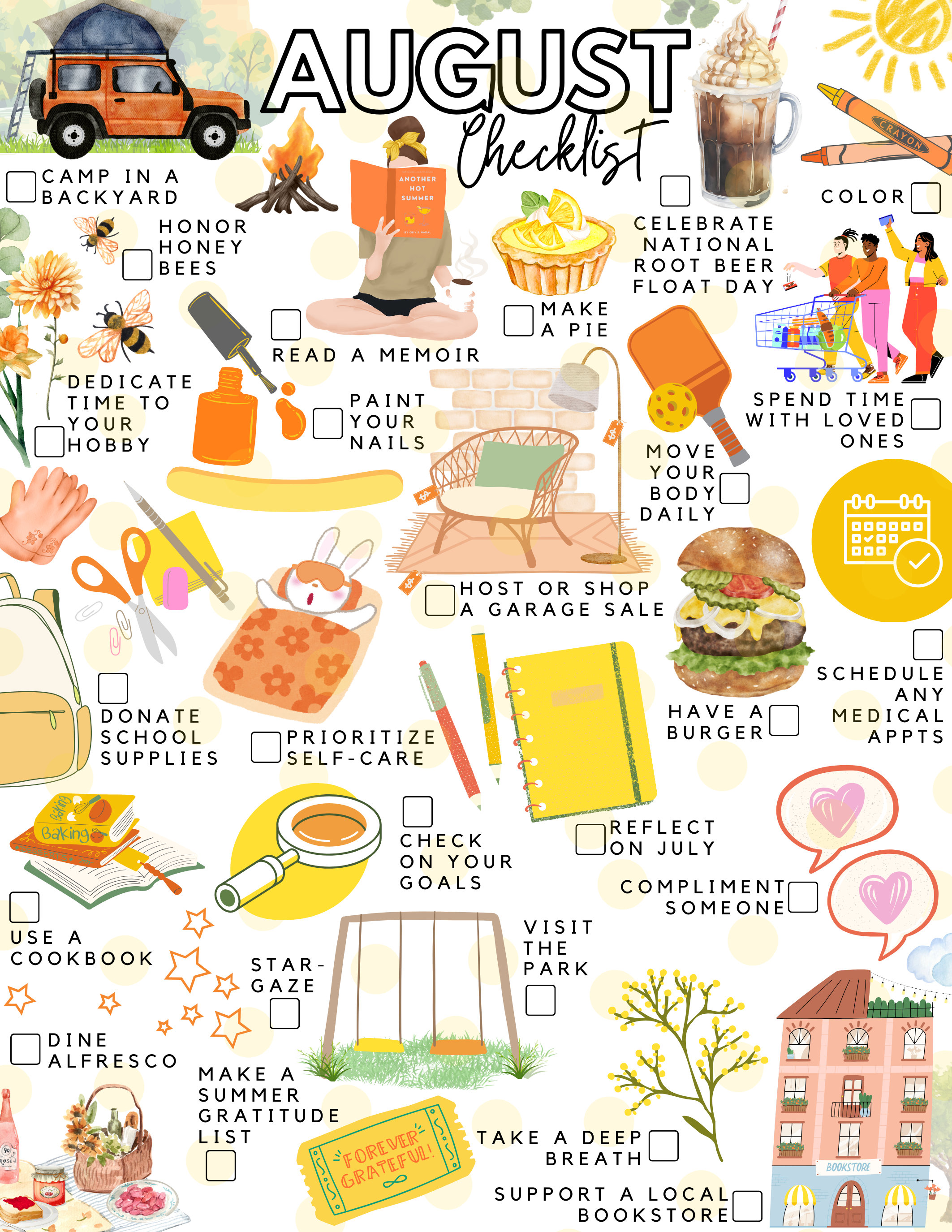 Printable August Checklist | August Bucket List - Etsy