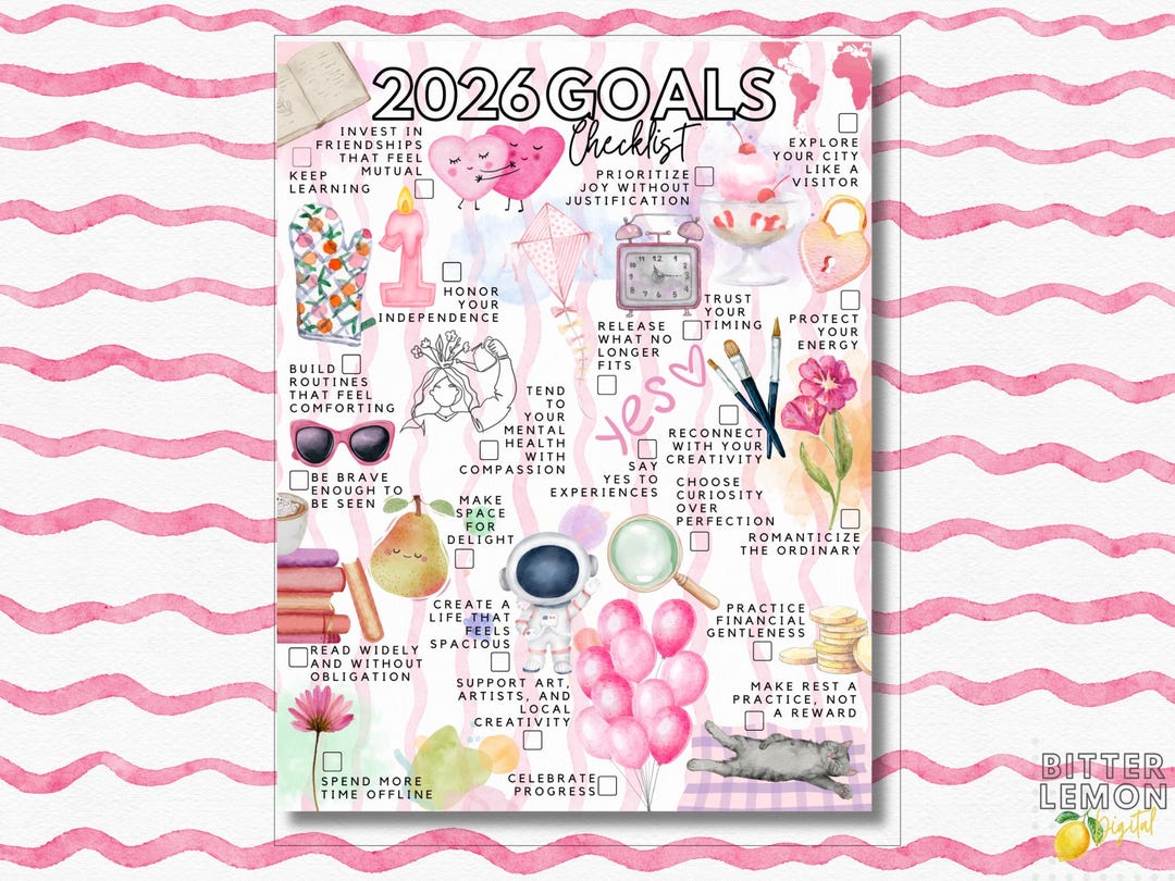 Printable 2026 Goals Checklist | 2026 New Year's Resolutions List - Etsy