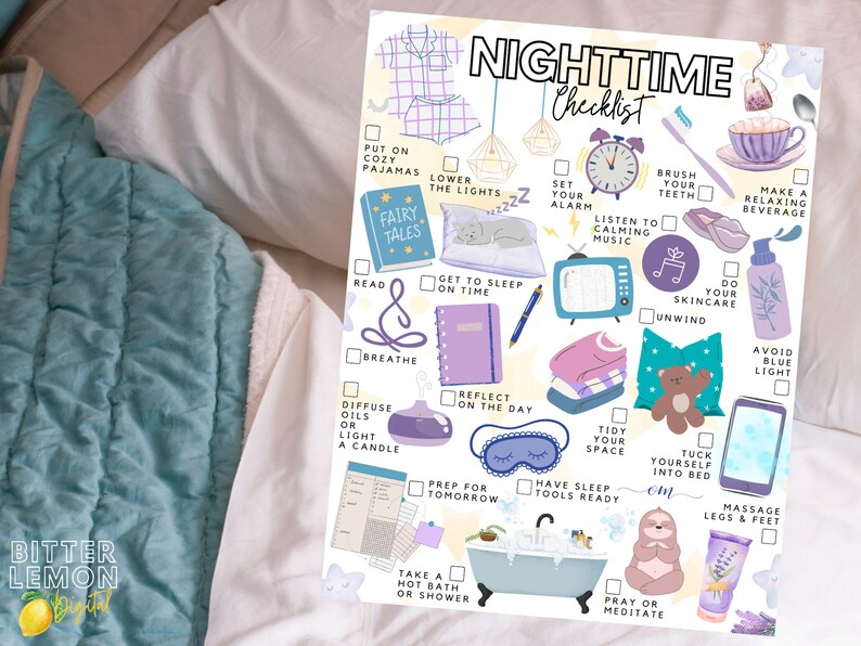 Printable Nighttime Checklist | Bedtime Routine To-do List - Etsy