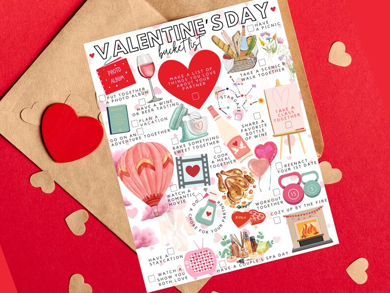 Printable Valentine's Day Bucket List | Valentine's Day To-do List - Etsy