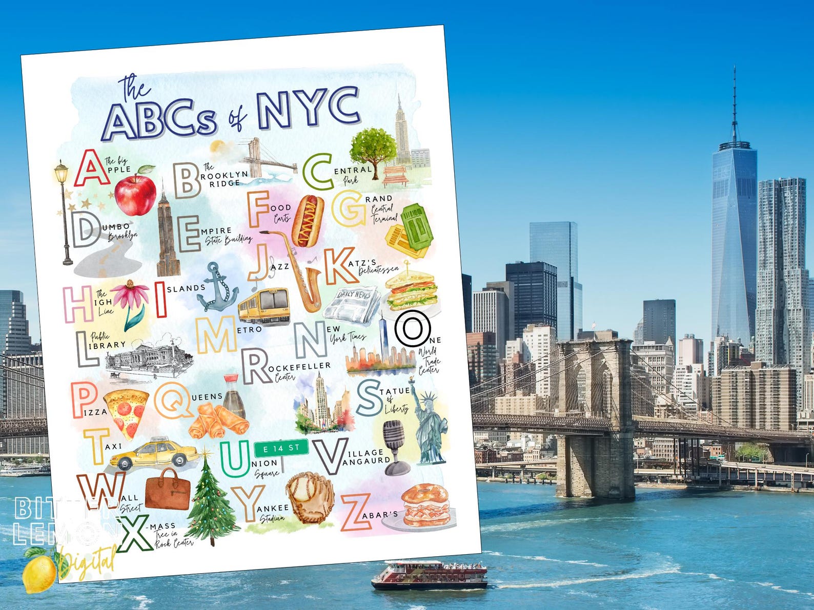 Abcs of NYC Printable | New York City Alphabet Print - Etsy