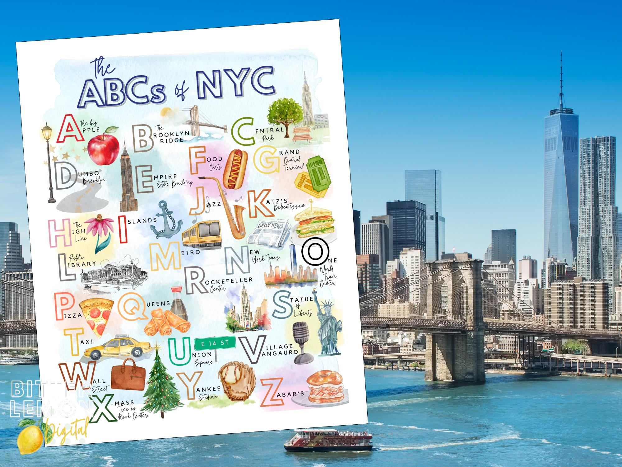 Abcs of NYC Printable | New York City Alphabet Print - Etsy