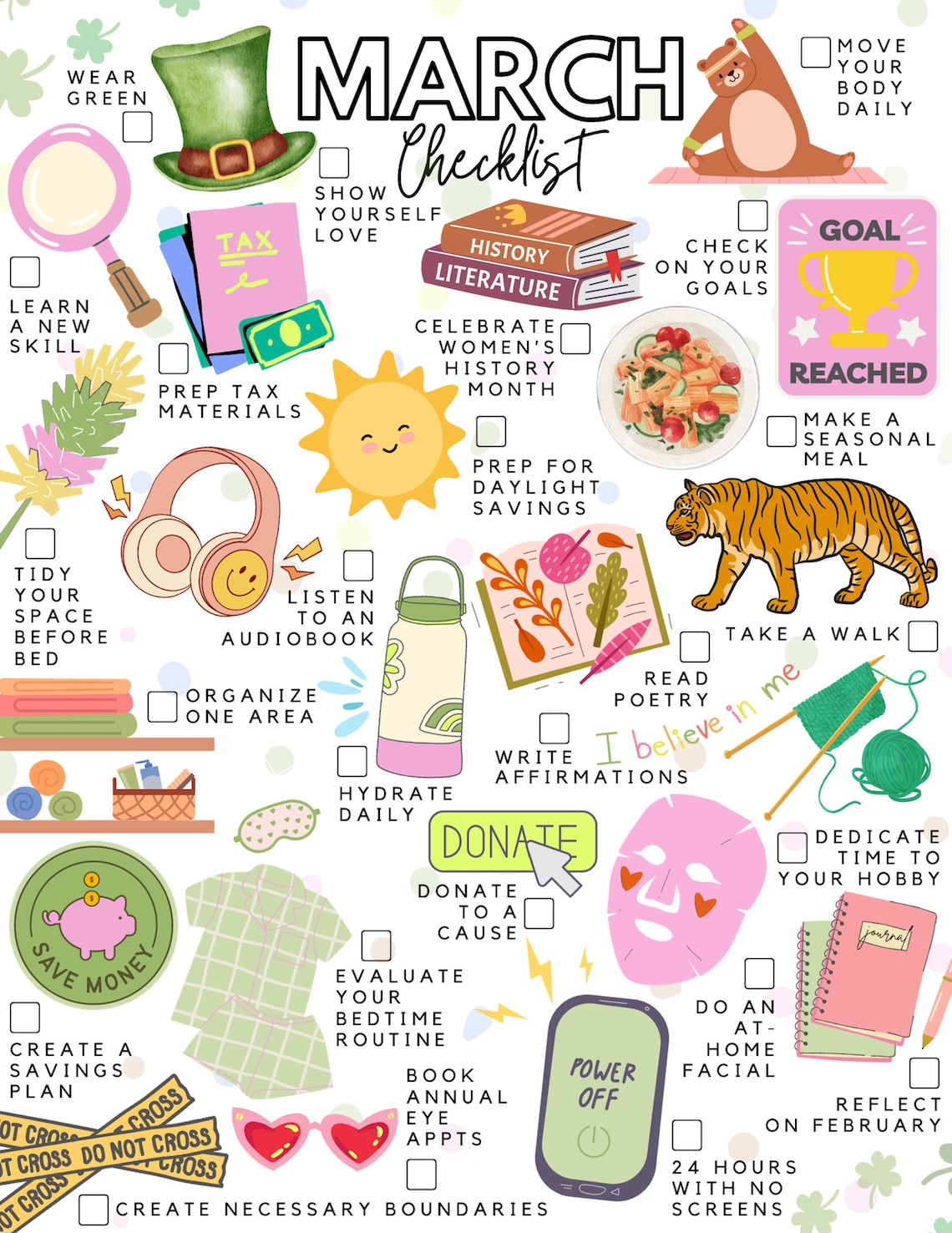 Printable March Checklist March Bucket List - Etsy