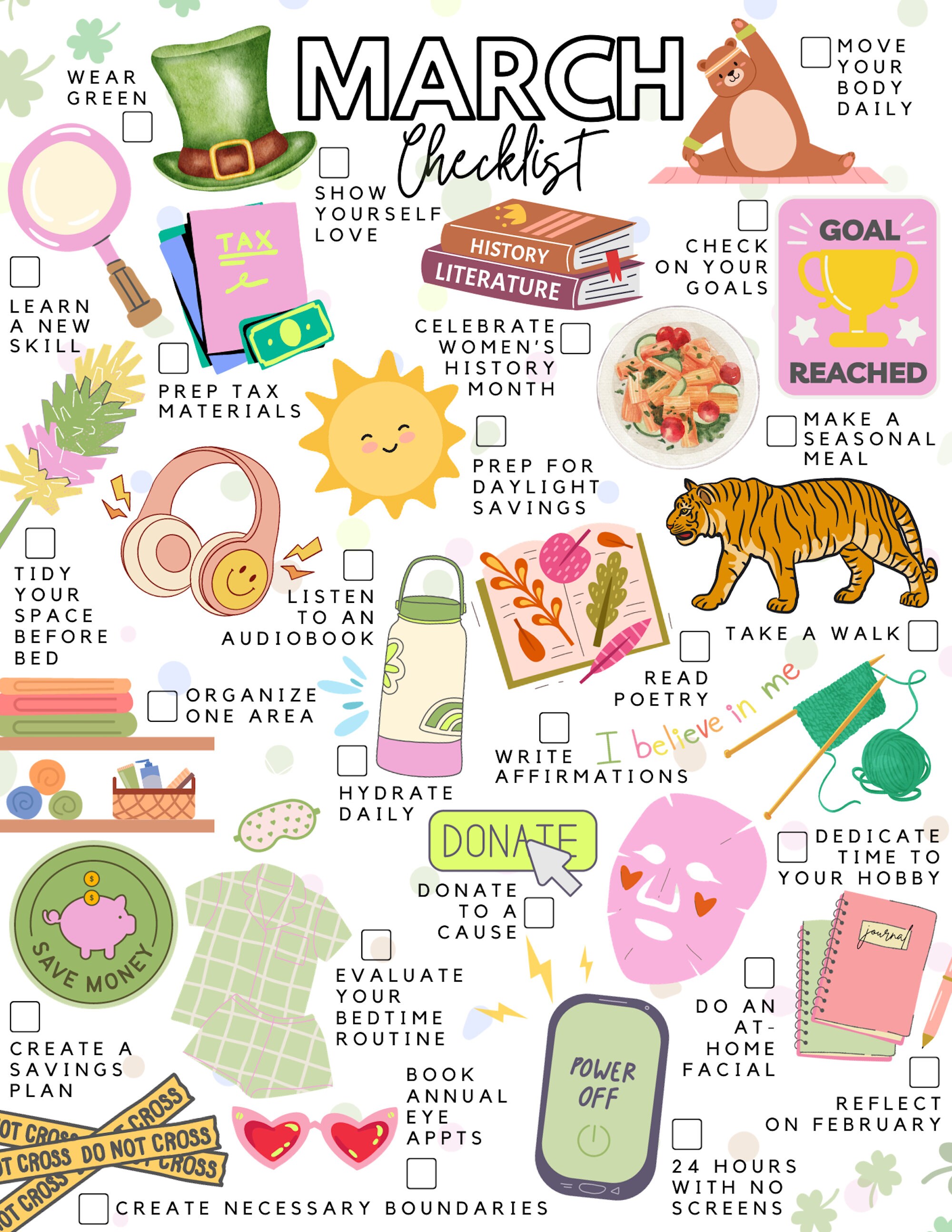 Printable March Checklist | March Bucket List - Etsy