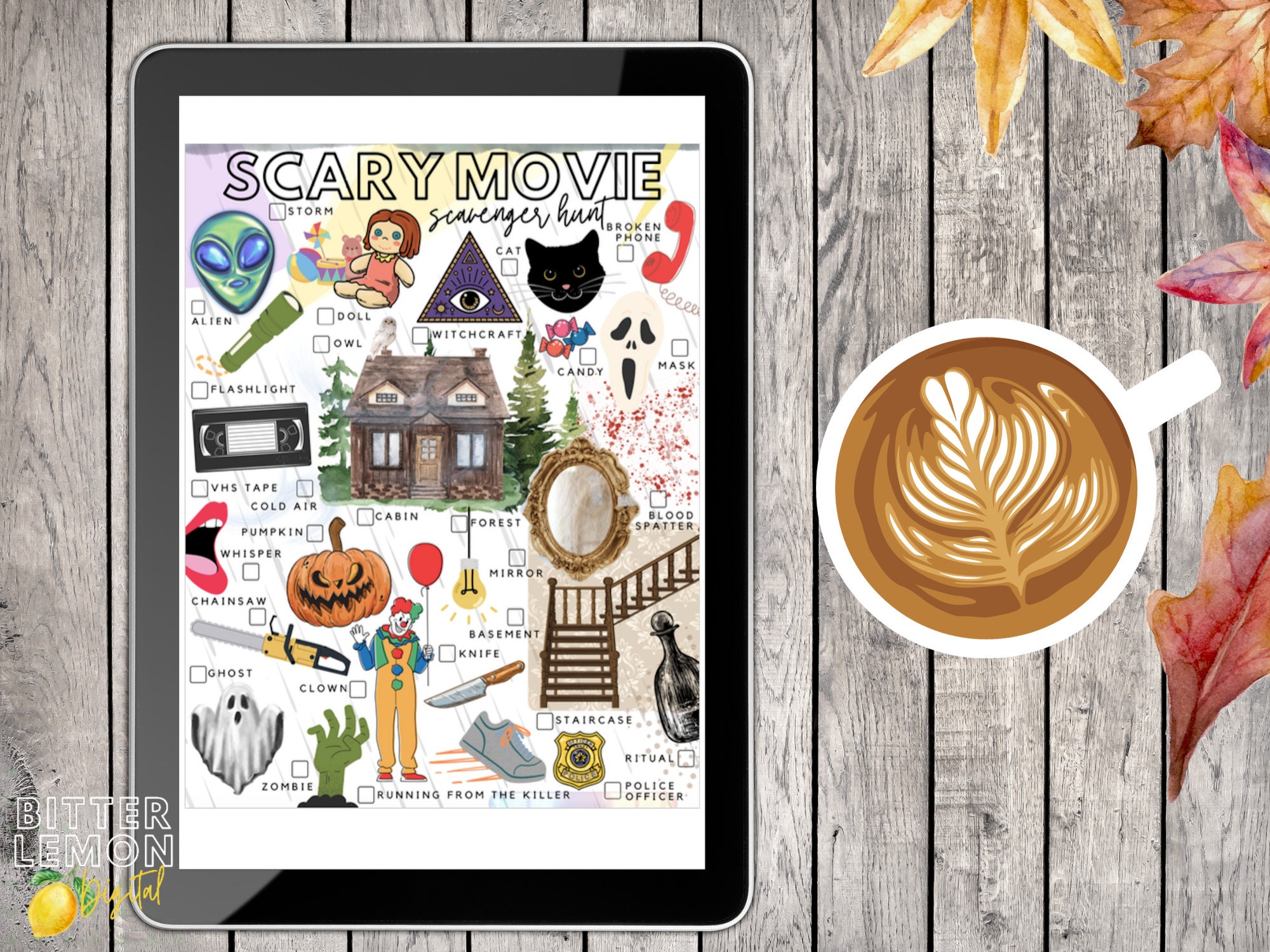 Printable Scary Movie Scavenger Hunt | Horror Movie Checklist - Etsy