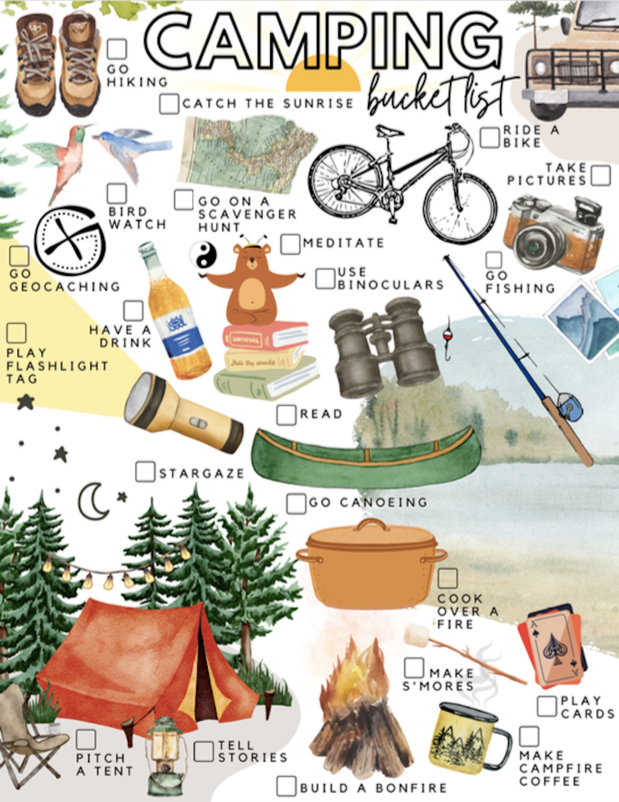 Printable Camping Bucket List Camping Activities List - Etsy