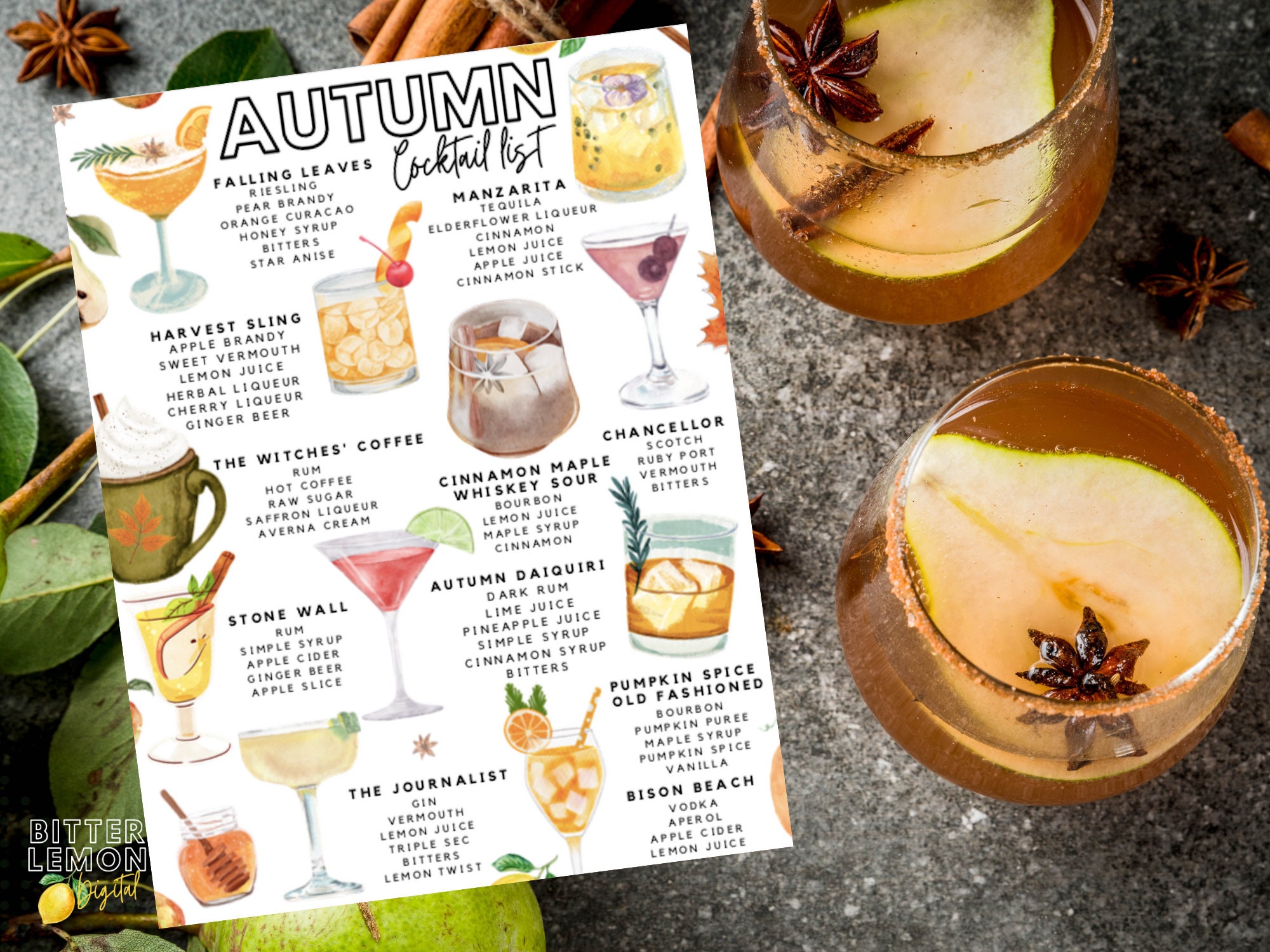 Printable Autumn Cocktail List | Fall Cocktail Recipes - Etsy