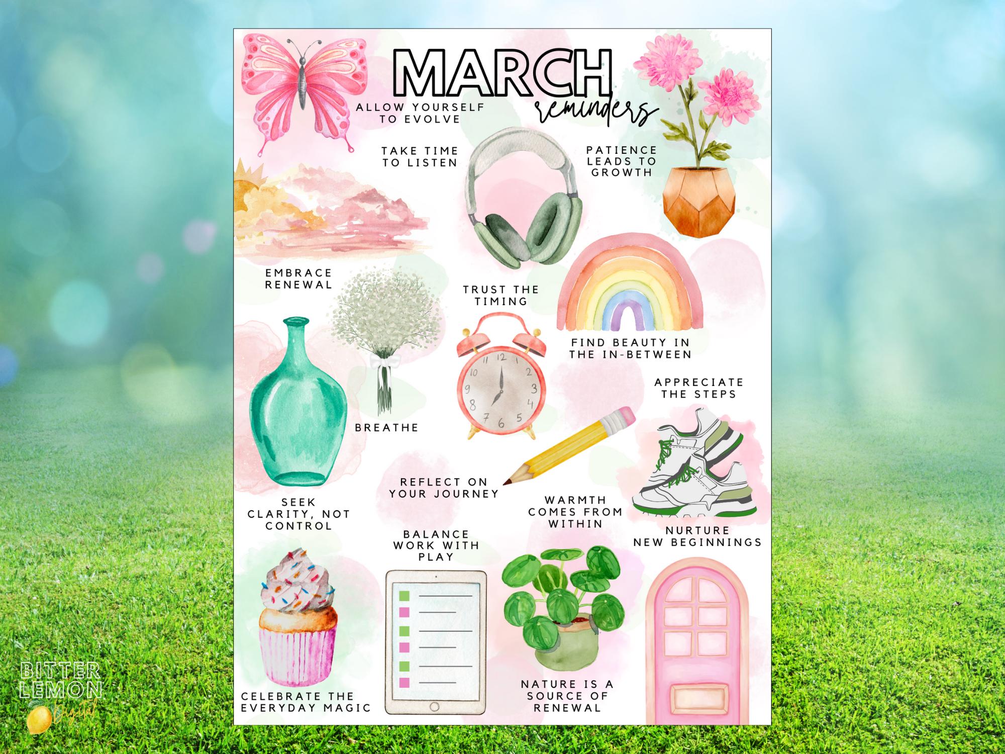 Printable March Reminders List | March Affirmations - Etsy