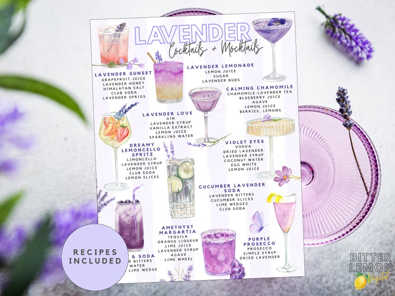 Printable Lavender Cocktails & Mocktails List | Floral Lavender Drink ...