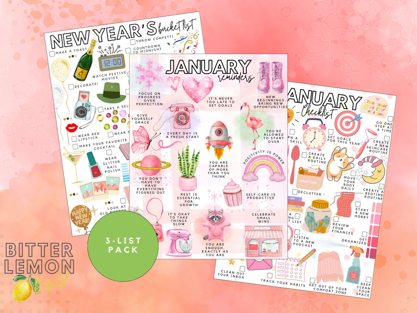 January Checklist Printable Bundle: Reminders, Bucket List (PDF) - Etsy