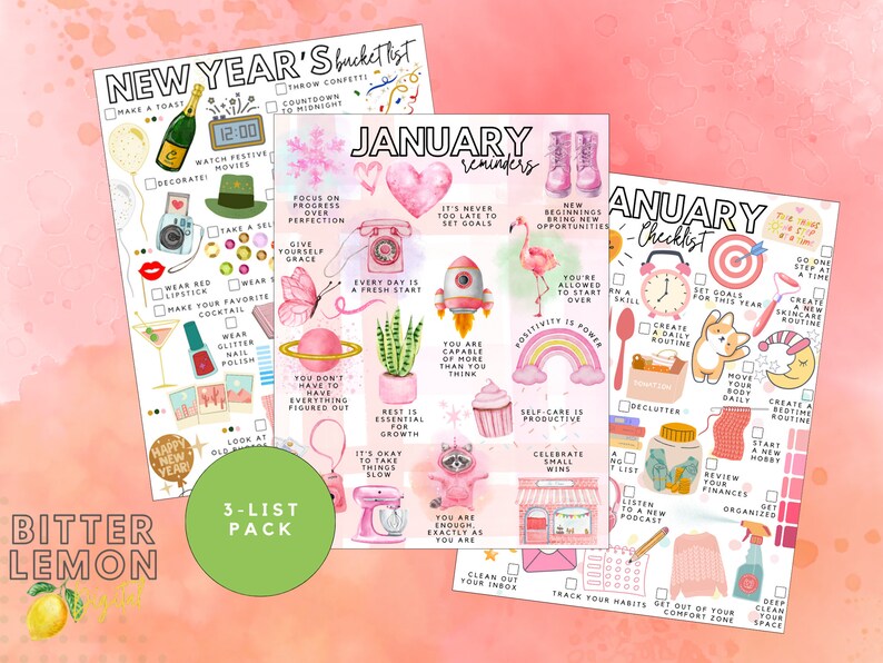 January Checklist Printable Bundle: Reminders, Bucket List (PDF) - Etsy
