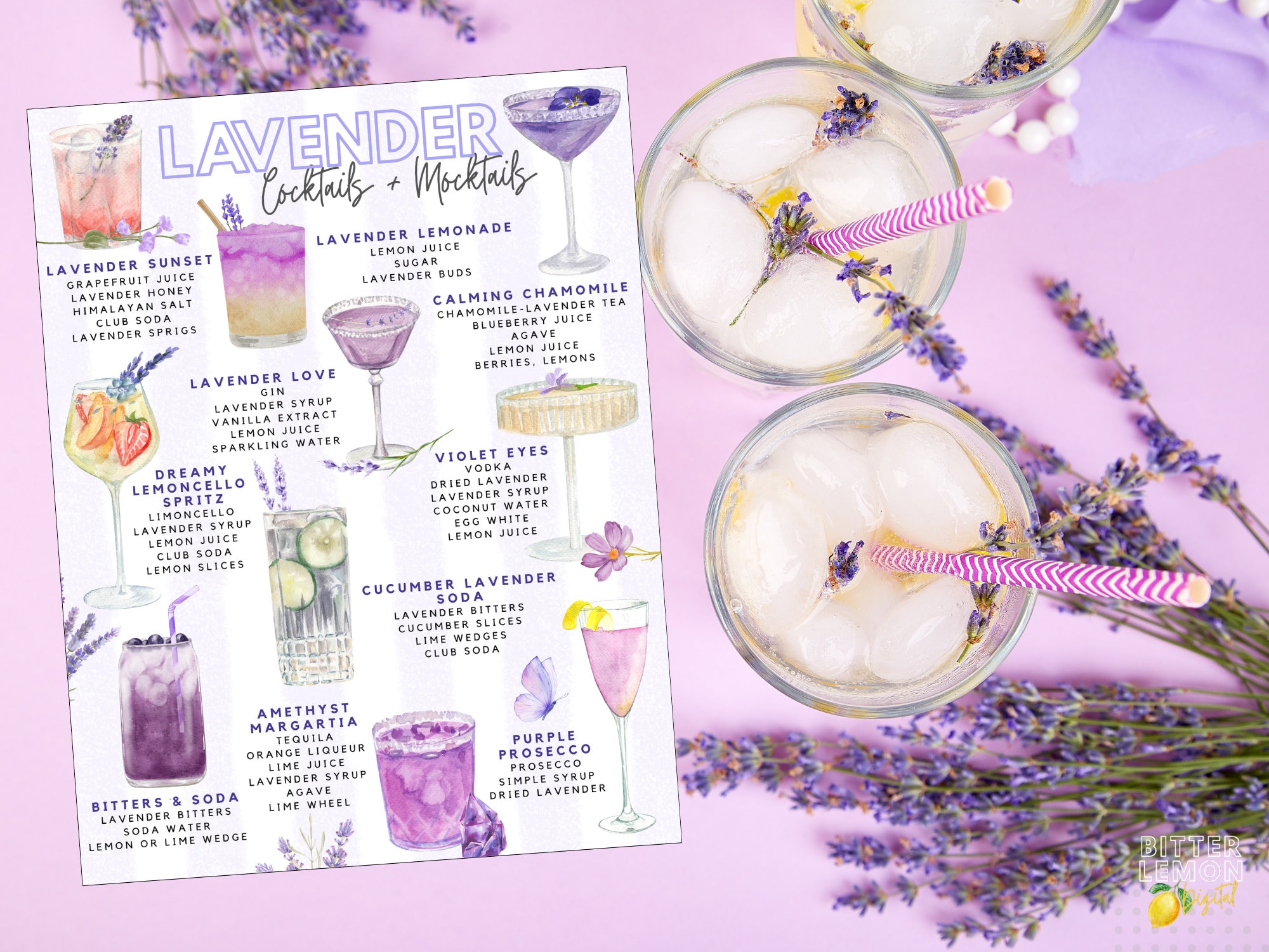 Printable Lavender Cocktails & Mocktails List | Floral Lavender Drink ...