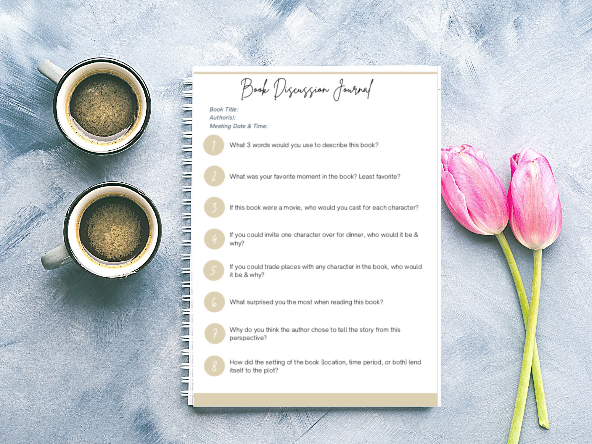 Book Club Discussion Journal Printable Tan Dots - Etsy