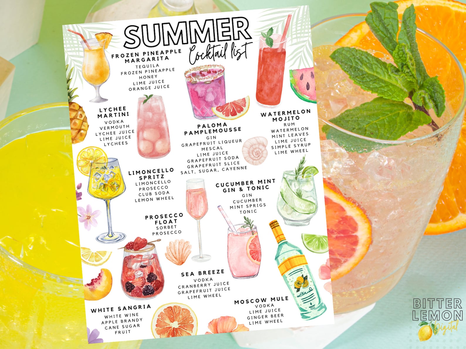 Printable Summer Cocktail List | Summer Drink Recipes - Etsy