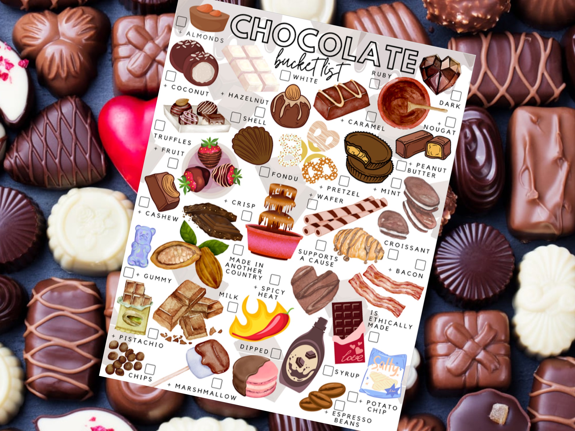 Printable Chocolate Bucket List Chocolate To-eat List - Etsy