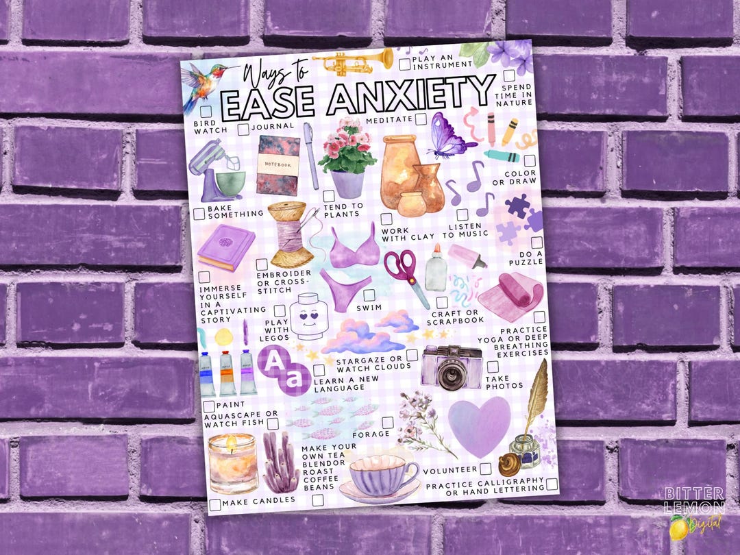 Printable Ways to Ease Anxiety Checklist | Calming Activities To-do ...