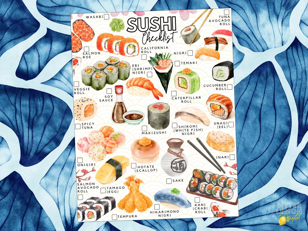 Printable Sushi Checklist | Japanese Cuisine To-eat List - Etsy