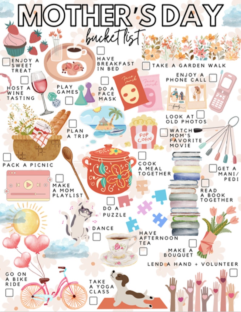 Printable Mother's Day Bucket List Mother's Day To-do List - Etsy
