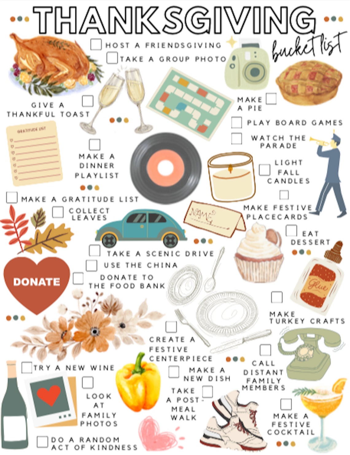 Printable Thanksgiving Bucket List Thanksgiving To-do List (Download ...