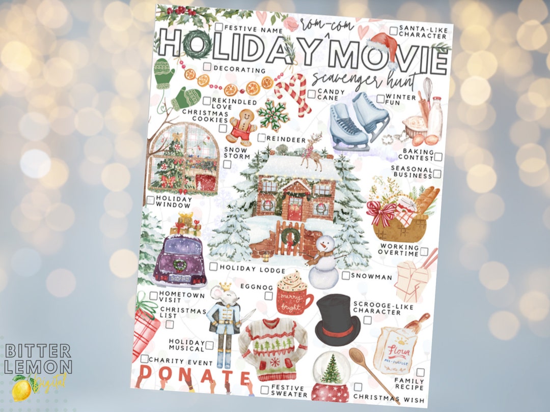 Printable Holiday Movie Scavenger Hunt | Christmas Rom-com Movie ...