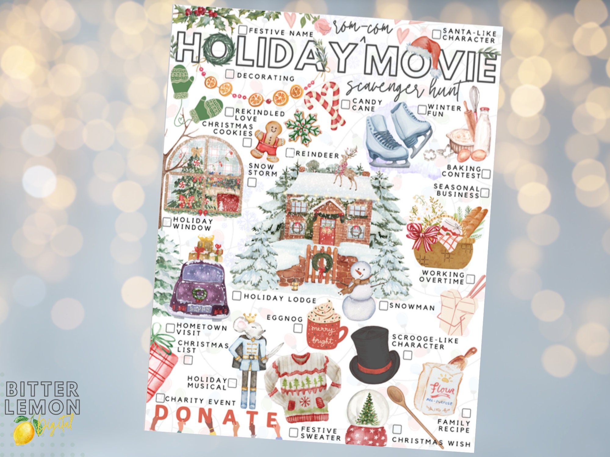 Printable Holiday Movie Scavenger Hunt | Christmas Rom-com Movie ...