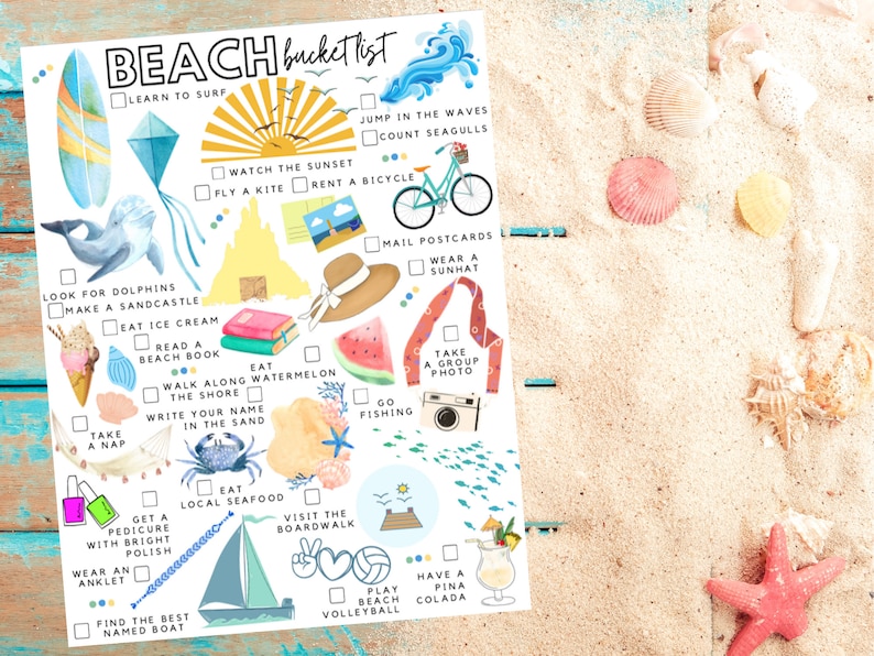 Printable Beach Bucket List Beach To-do List - Etsy