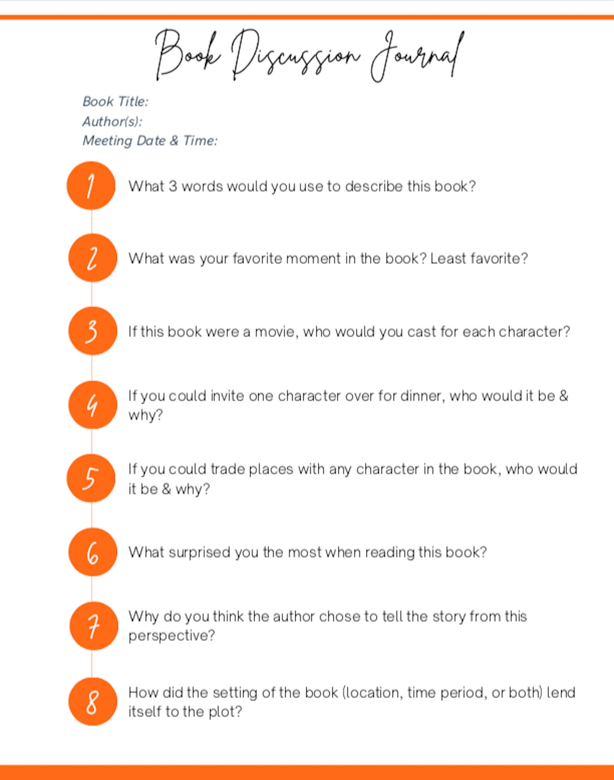 Book Club Discussion Journal Printable Fire Dots - Etsy