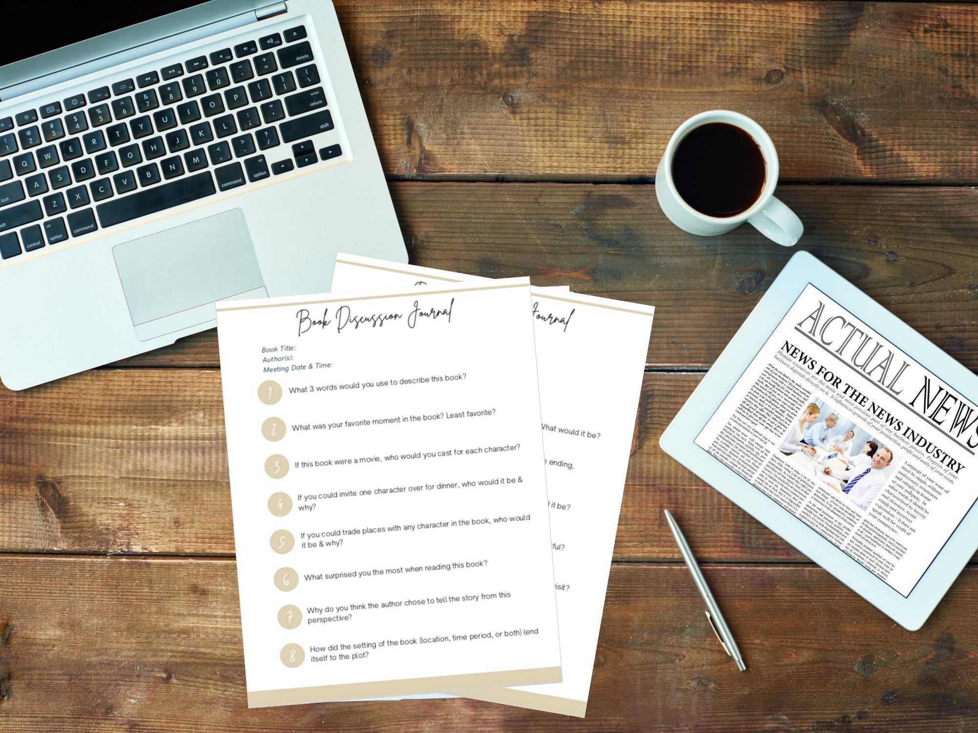 Book Club Discussion Journal Printable Tan Dots - Etsy